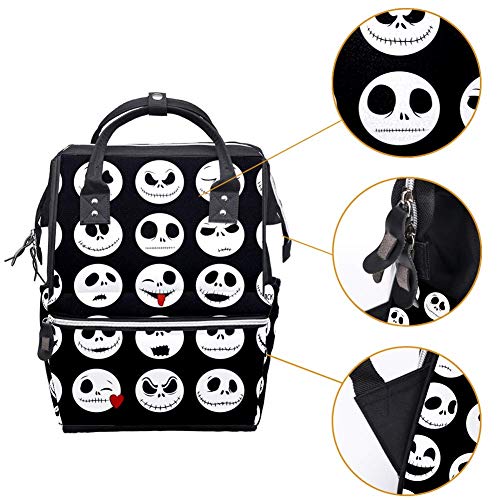 LORVIES Halloween Faces Nightmare Before Christmas Pattern Diaper Bag Backpack, Large Capacity Muti-Function Travel Backpack