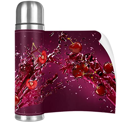Wine Cherry Stainless Steel Water Bottle, Leak-Proof Travel Thermos Mug, Double Walled Vacuum Insulated Flask 17 OZ