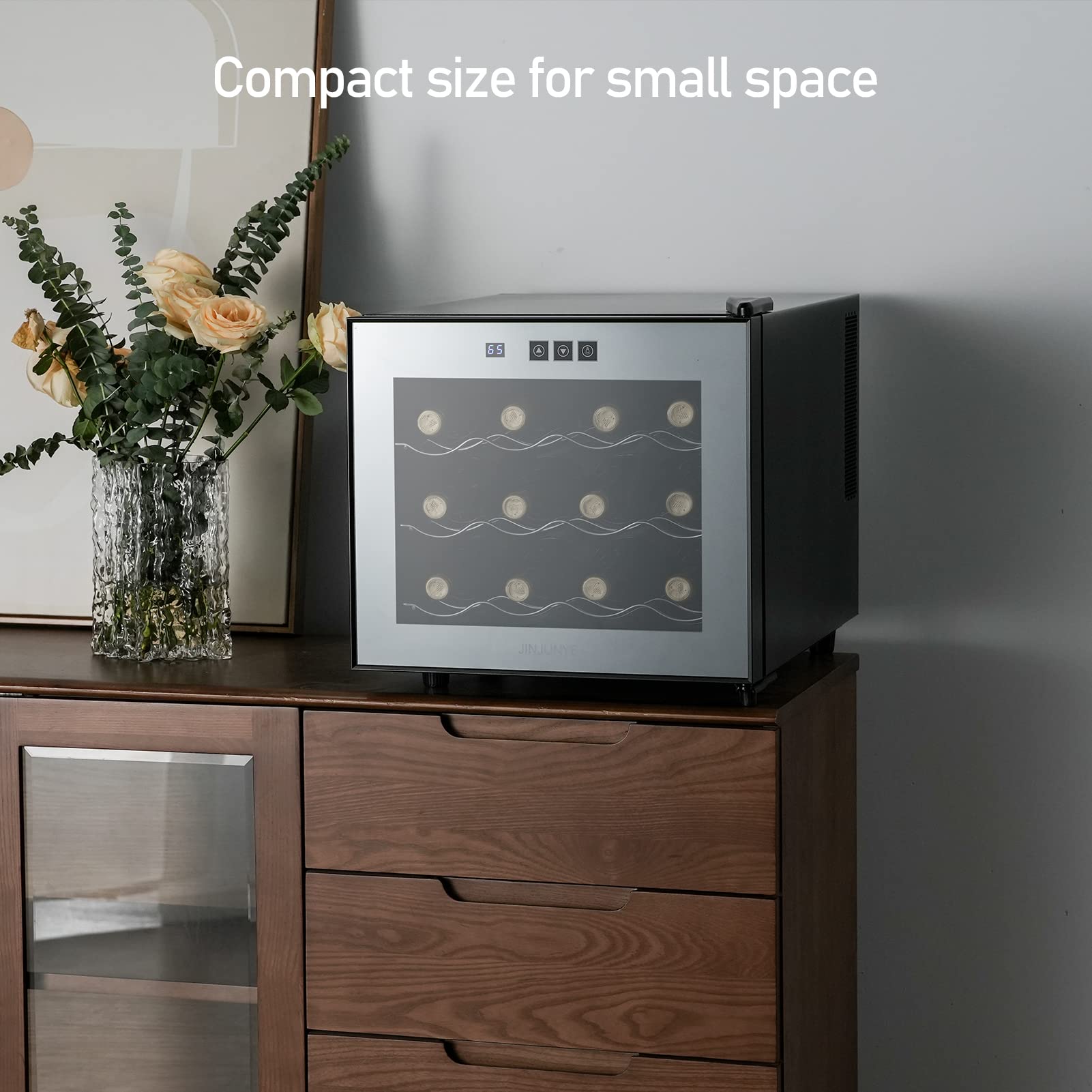 JINJUNYE Wine Cooler Refrigerator, Wine Fridge Small Countertop with Digital Temperature Control, 12 Bottle Mini Freestanding Wine Cellar for Wine, Beer, Gift for Wine Lover