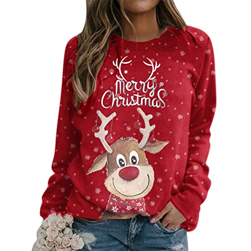 Sweatshirt For Women Trendy Crewneck Loose Shirts Long Sleeve Sweatshirts Drop Shoulder Pullover Clothes Outfits Red