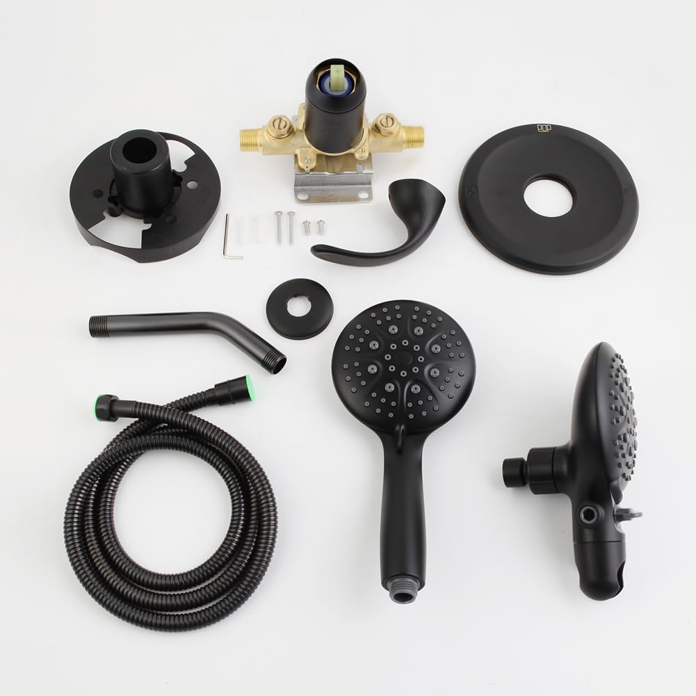 SWKB Shower Faucet Set Brushed Nickel Bathroom Rain Mixer Dual Shower Head System Wall Mounted Shower Fixture Single Handle Shower Trim and Valve Kit