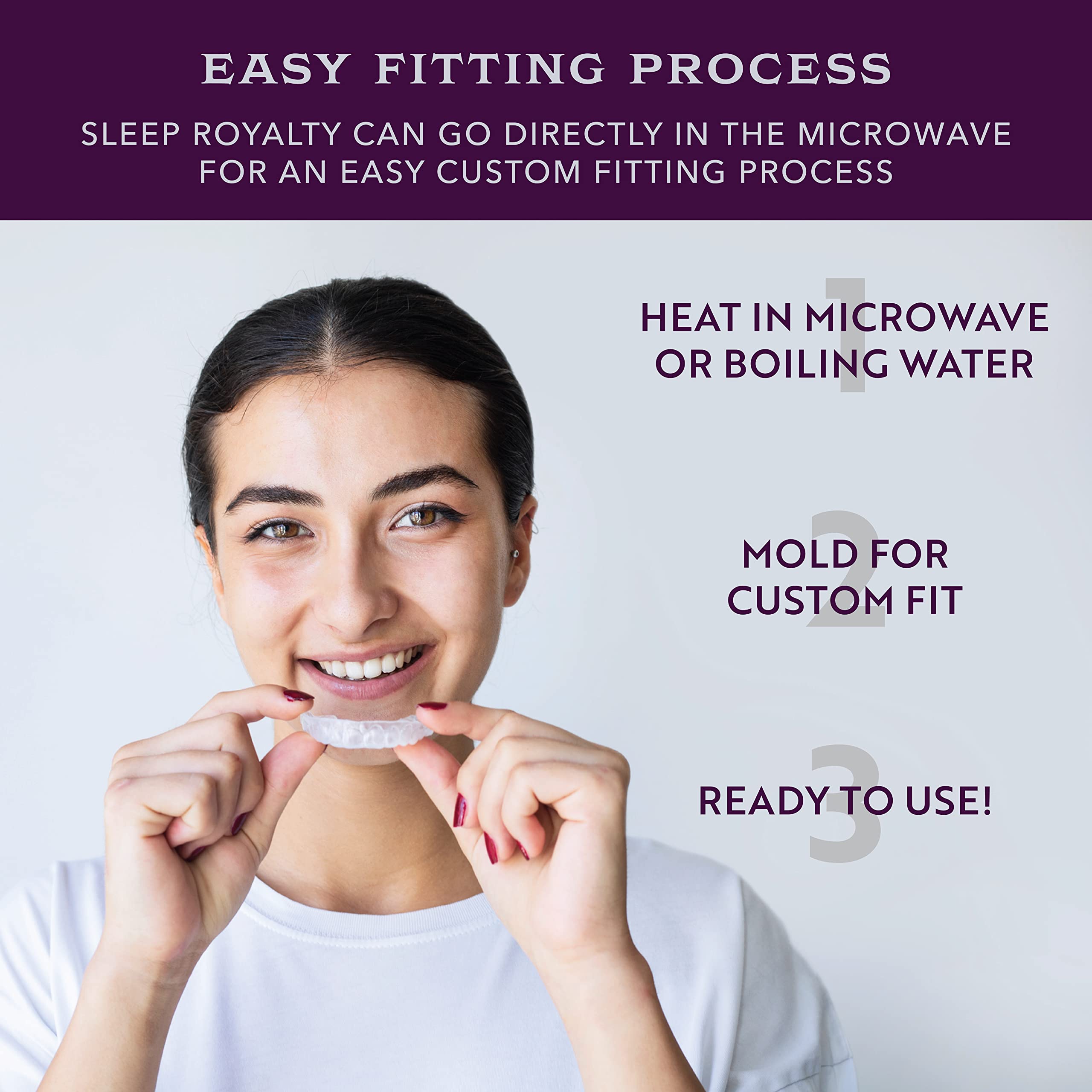 Sleep Royalty Night Guard - Pack of 2 Premium Moldable Mouth Guards for Teeth Clenching and Grinding at Night (Purple), Protective Case Included