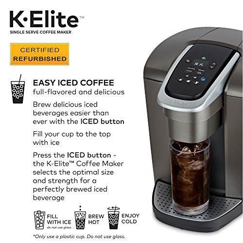 Keurig K-Elite Coffee Maker, Single Serve K-Cup Pod Coffee Brewer, With Iced Coffee Capability, Brushed Slate (Renewed), 12oz Steel Brew Size, Programmable,