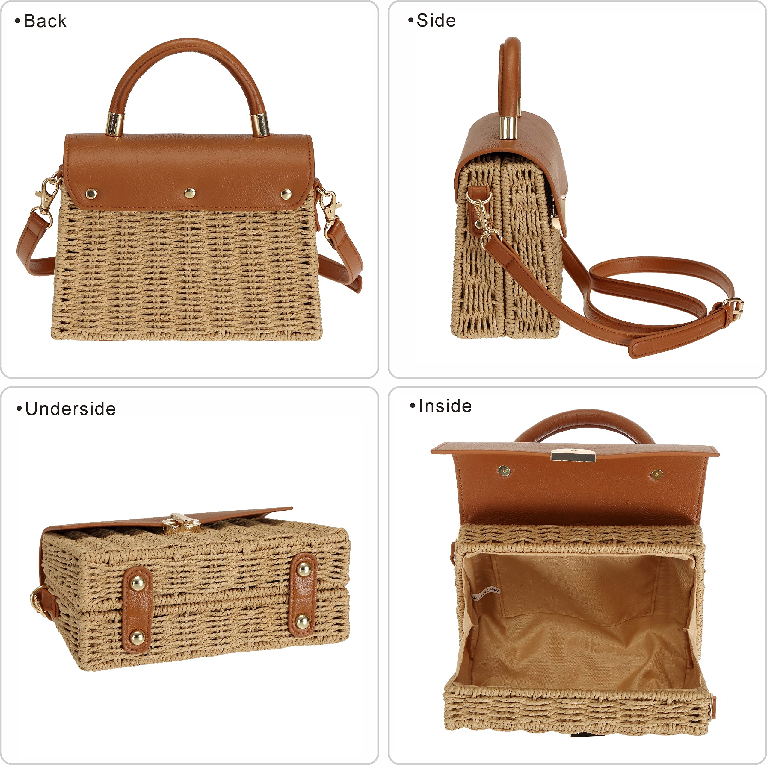So'each Women's Handbag Wicker Straw Crossbody Rattan Bag Boho Crossbody Bag Khaki