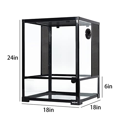 REPTI ZOO Reptile Glass Terrarium, 18" x 18" x 24" Knock-Down Reptile Habitat Tank with Double Hinge Door & Top Screen Ventilation and Side Mesh Ventilation, 30 Gallon Large Reptile Terrarium