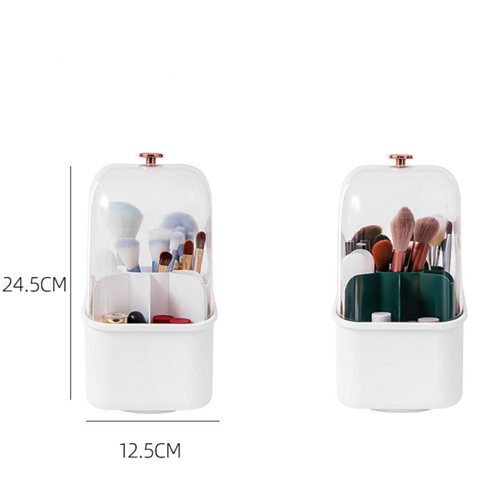 Srutirbo Makeup Brush Holder 360 Degree Rotating Brush Organizer with Clear Lid, Brush Storage Box Dust Proof Makeup Organizer for Bathroom, Vanity, Makeup Container (Square White)