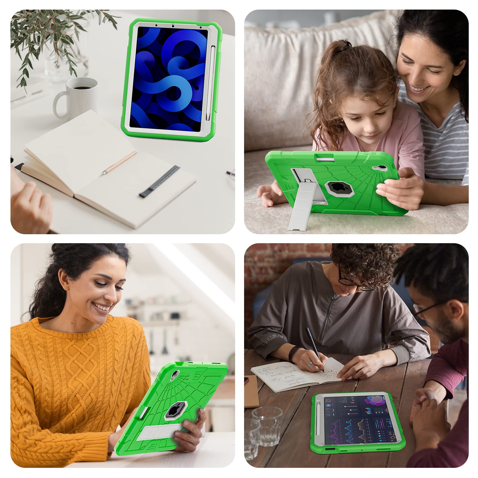 SIBEITU iPad Air 5th/4th Generation Case for Kids with Pencil Holder 2022/2020, Case with Stand, Heavy Duty Rugged Cover for 10.9 inch,Red+Blue