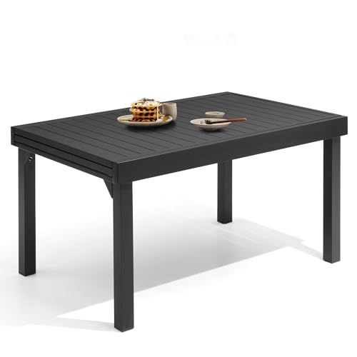 VredHom Patio Aluminum Top Dining Table,53"- 106" Outdoor Extendable Dining Table Backyard Bistro Rectangle Table Outdoor Furniture Garden Adjustable Table (Black)