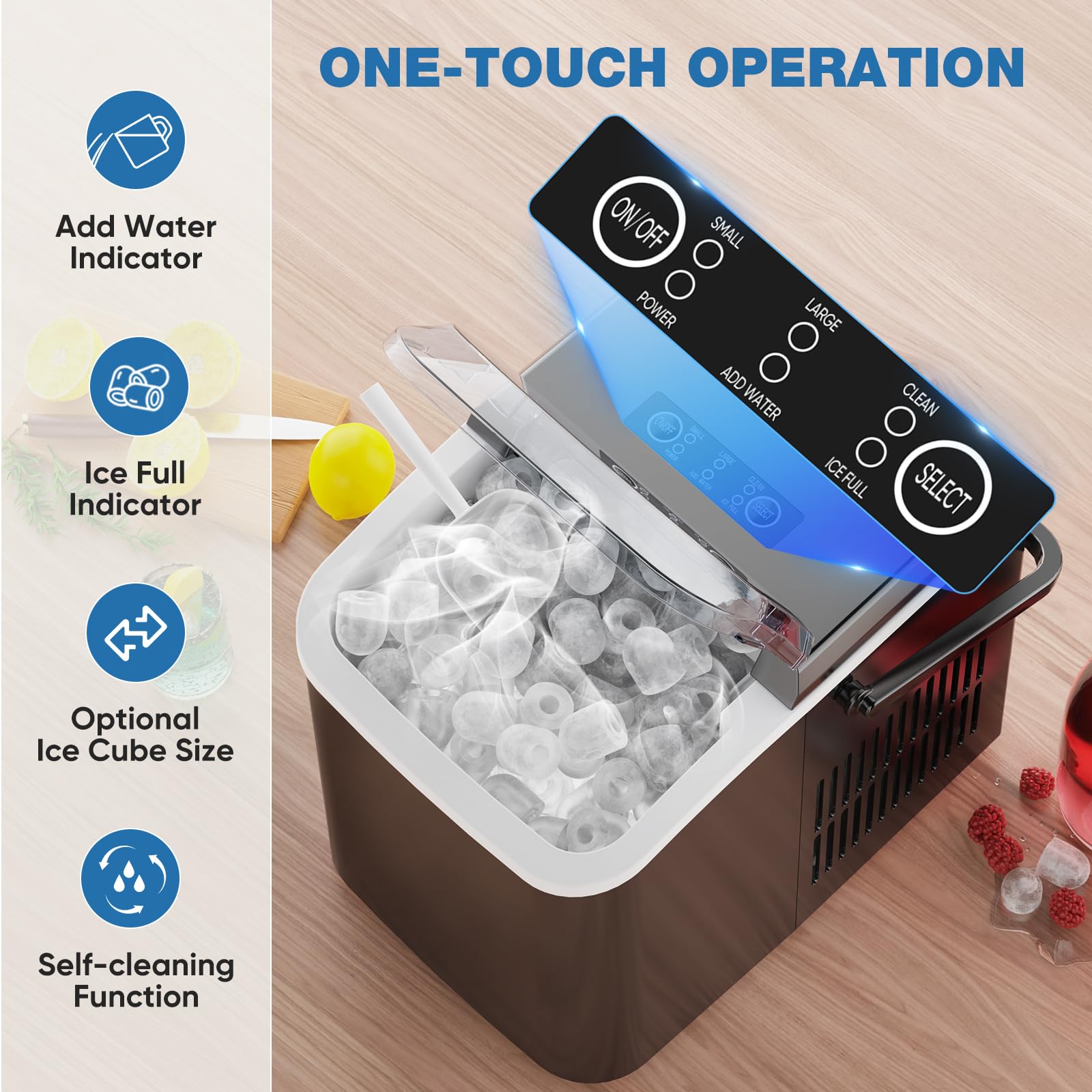 Sweetcrispy Portable Ice Maker Countertop, 9 Ice Cubes in 6 Minutes Self-Cleaning Ice Machine with 2 Sizes of Bullet Ice,Ice Scoop, Basket