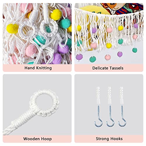 Stuffed Animal Net or Hammock,Boho Macrame Toy Hammock with Colorful Tassels,Hammock for Stuffed Animals,Teddy Bear Hammock for Nursery Play Room Kids Bedroom Kids Room Animal Storage