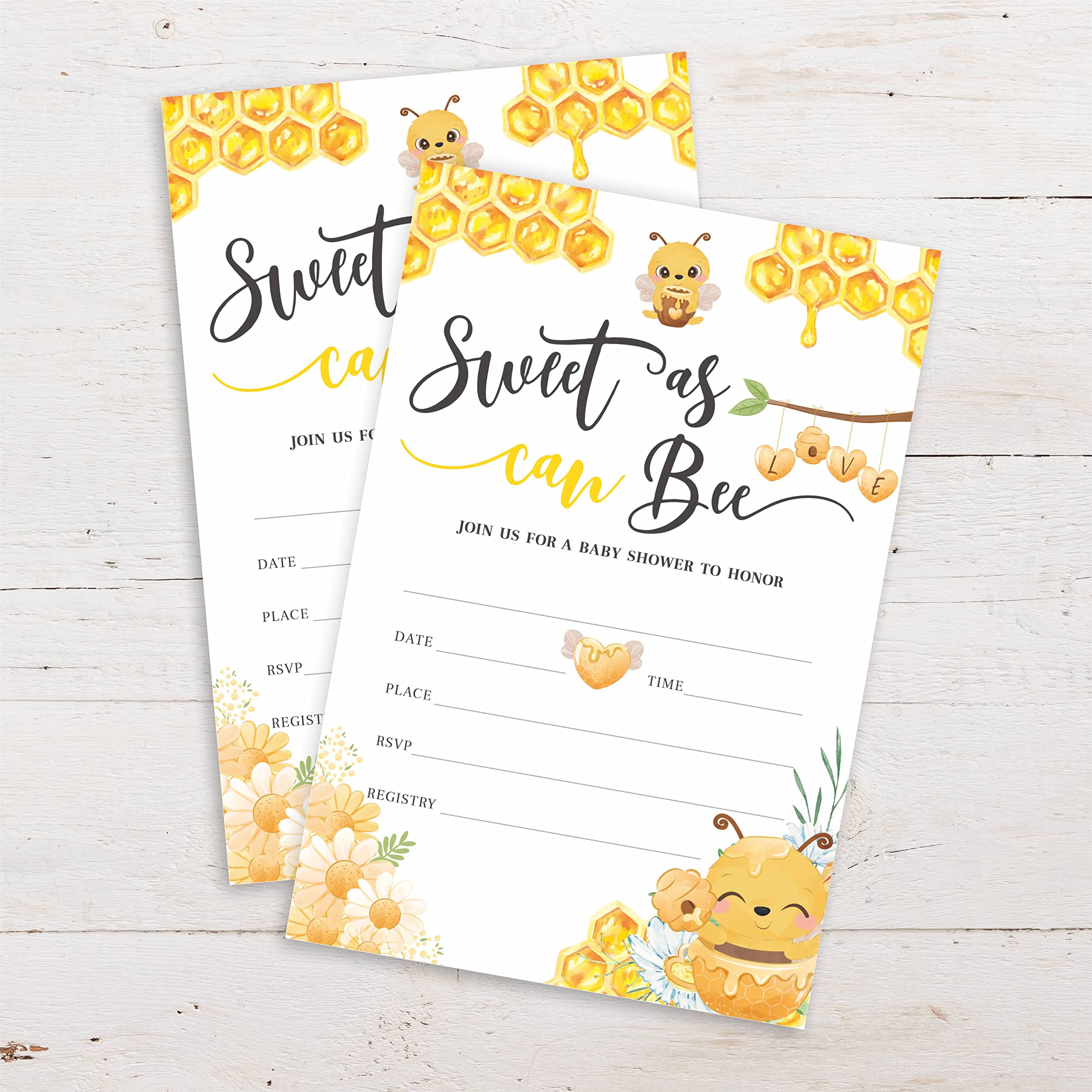 Sweet as Can Bee, Baby Shower Invitation Cards With Envelopes, Invites for Baby Showers and Parties - Pack of 25-(YQK-013)
