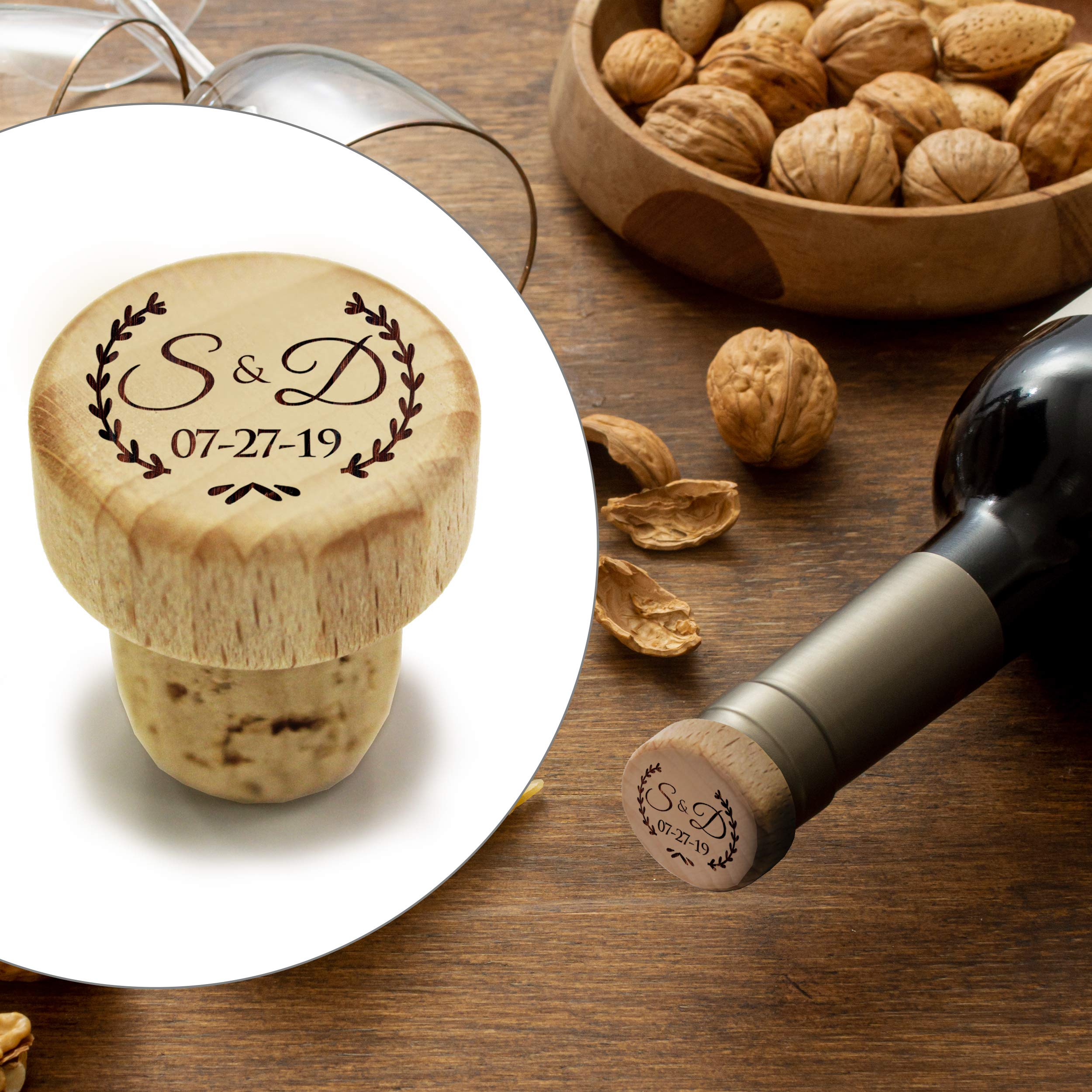 My Personal Memories Custom Personalized Wood T-Cork Wine Stopper - Engraved Bulk Wedding Favors (1)