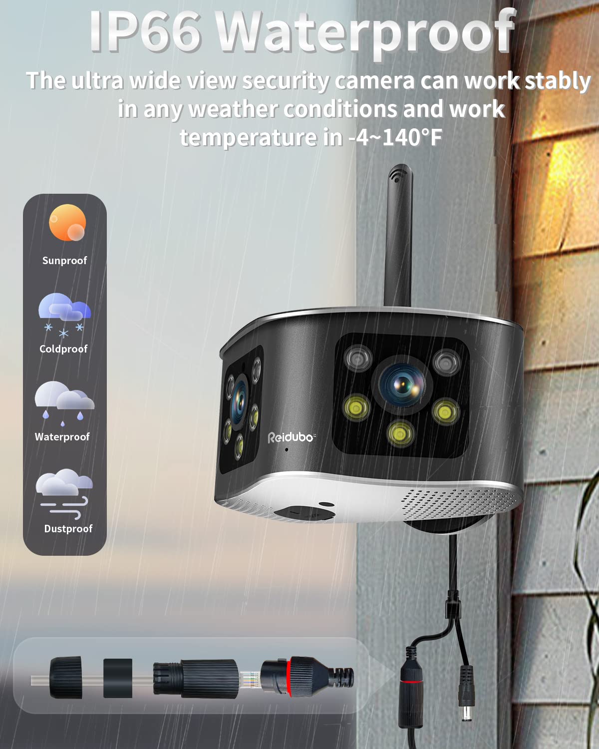 Reidubo 4K WiFi Security Cameras Outdoor with 165° Ultra-Wide Angle, Ultra-HD Dual Lens Cameras for Home Security, Two-Way Talk, Color Night Vision, IP66 Waterproof, Sound & Light Alarm