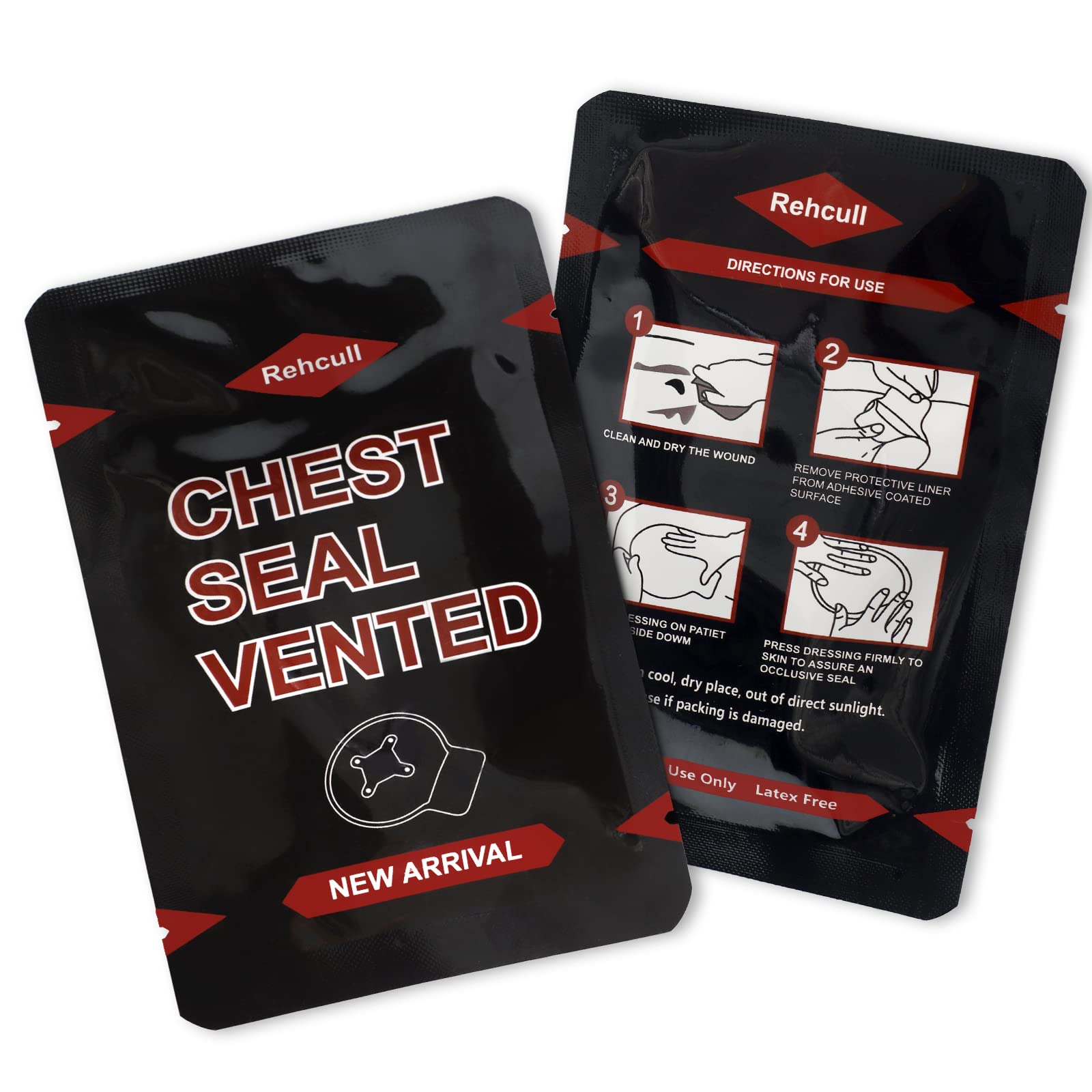 Rehcull Chest Seal, Vented Chest Seals with 4-Vent Channels for Open Chest Injury, Vent IFAK Trauma Kit Dressing Medical Supplies for First Aid Kit, 2 Count