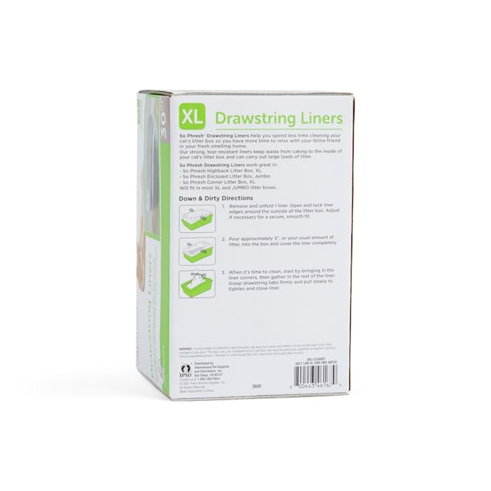 So Phresh Drawstring Liners for Highback Boxes for Cats, 43" L X 21.25" W, Count of 30