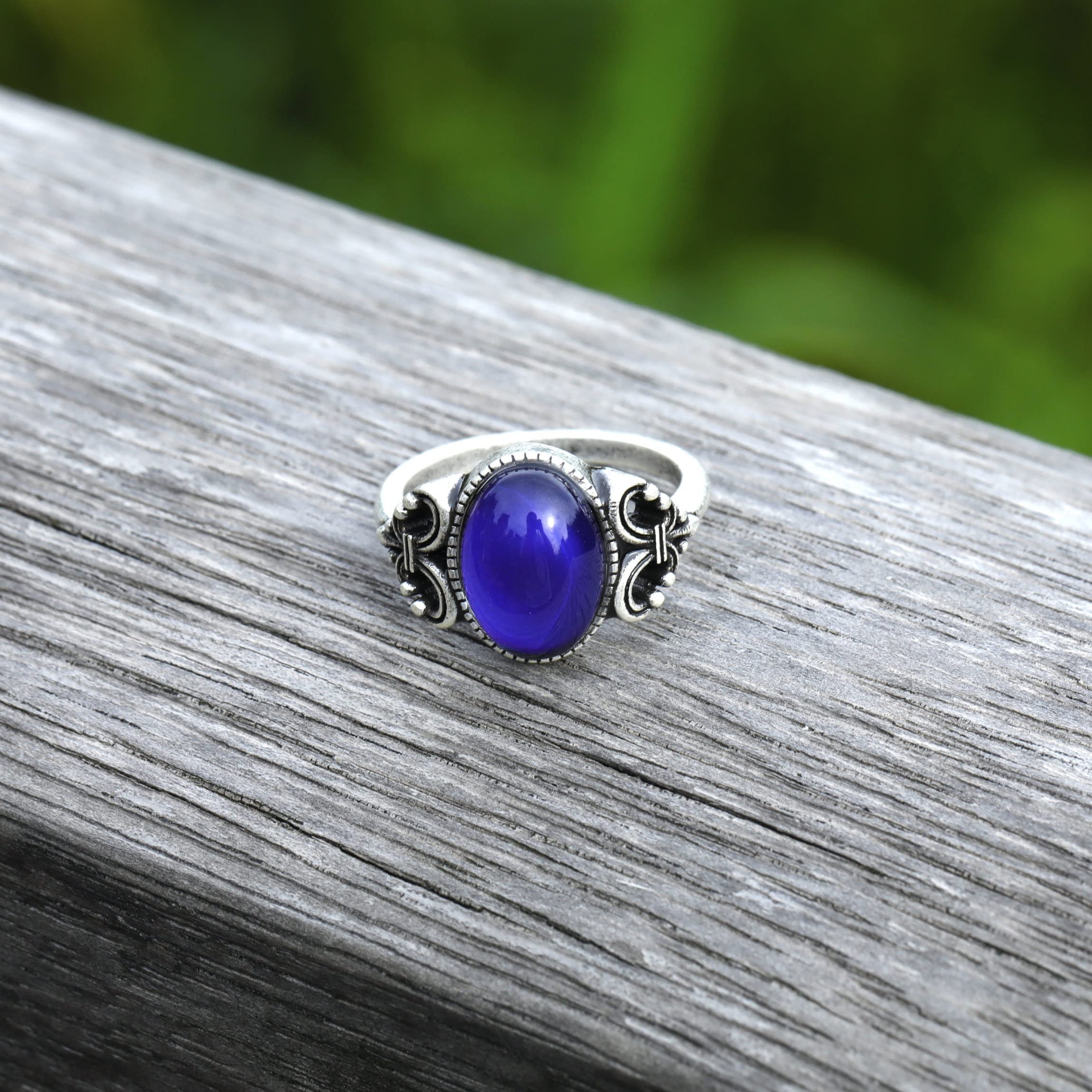 MY MOJOYAS Antique Sterling Silver Plated Mood Ring with Gothic Flower Pattern and Color-Changing Oval Stone (MJ-RSN008) (8)