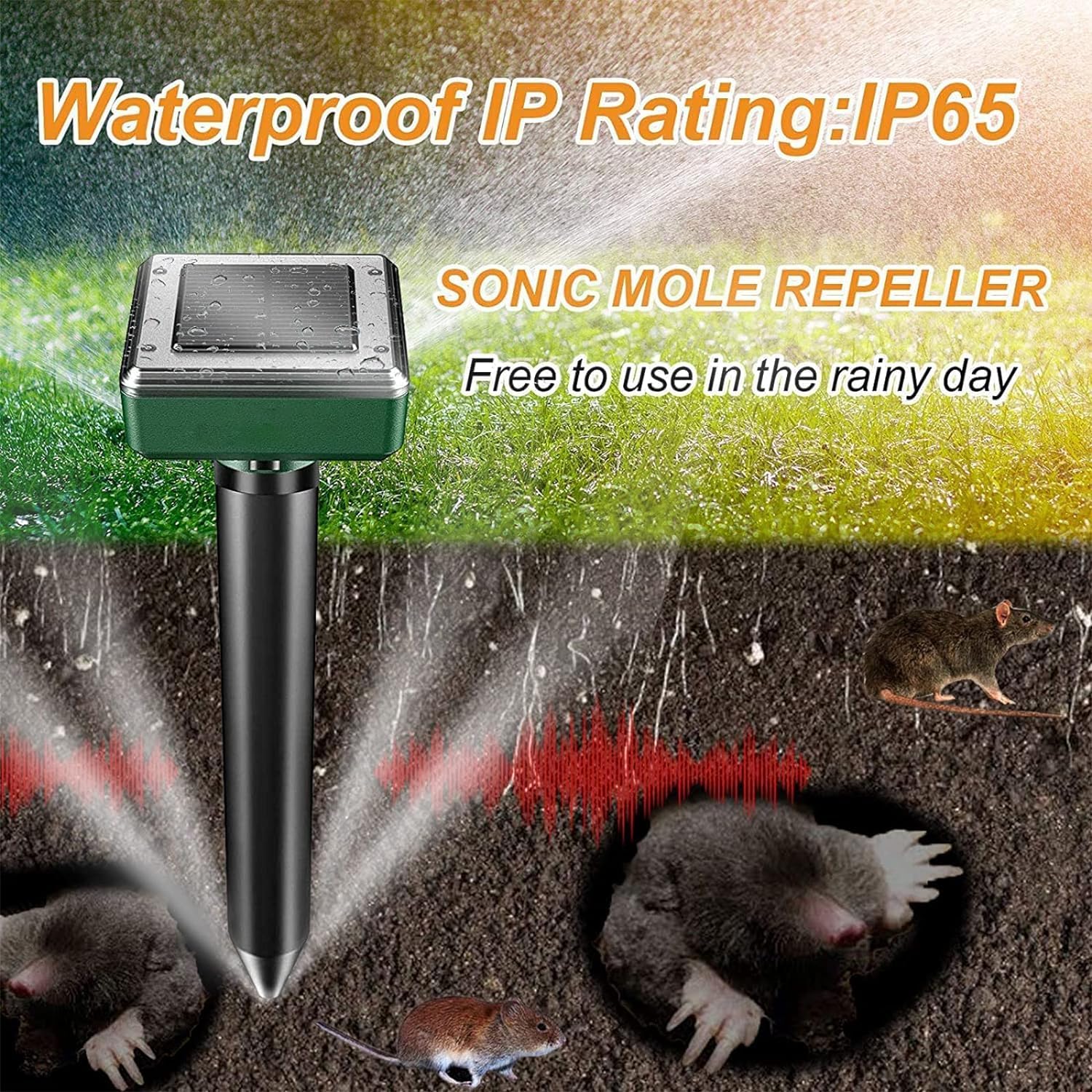 outtkitywi Pack of 8 Solar Mole Repellent Sonic Gopher Repellent Vole Chaser Mole Deterrent Sonic Spikes Rodent Repellent Ultrasonic Pest Control Outdoor Keep Moles Out of Yard Lawn
