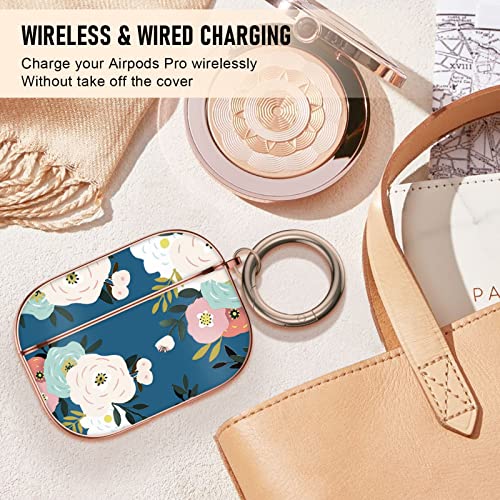 Youskin Airpod Pro 2 Case 2022 Flower Cute, AirPod Pro 2nd Generation Case, Rose Golden Plating Airpods Pro Case with Keychain,Shockproof Protective Case for AirPod Pro 2 2022,Blue Red Flower