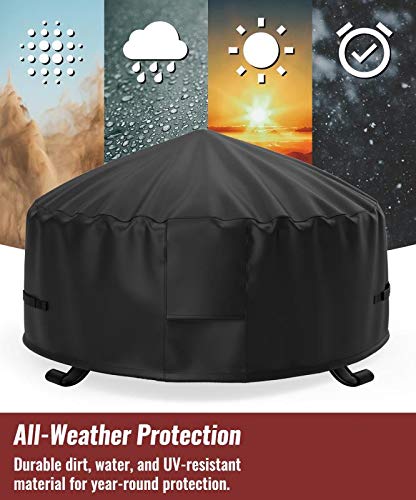 NUPICK 32 Inch Round Fire Pit Cover for Landmann Big Sky, 600D Heavy Duty and Waterproof Cover Fit 28/30/31/32 Inch Round Fire Pit/Bowl, All Weather Resistant