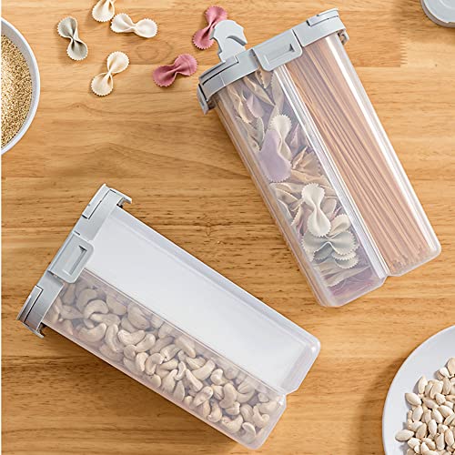 WINIAER Cereal Storage Containers Airtight, Clear 2.8L Food Storage Containers with Lids and Compartments, Spaghetti Noodle Container for Grain, Flour, Rice, Nuts