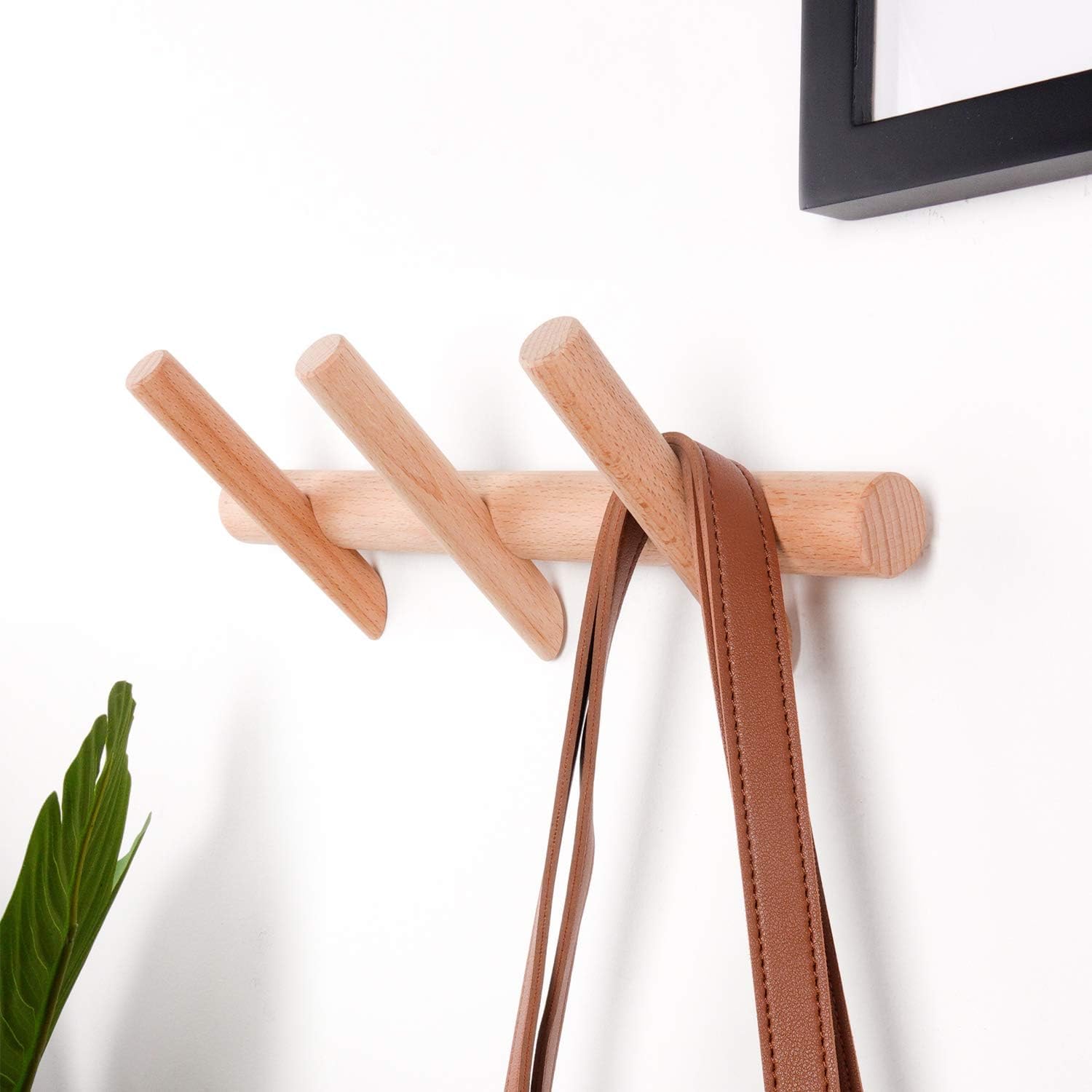 YOYAI Wood Coat Hooks Wall Mounted Hat Rack Tower Hanger Wall Hooks Decorative Hanger with Pegs Entryway Bedroom Bathroom(Beech Wood,3 Hooks)