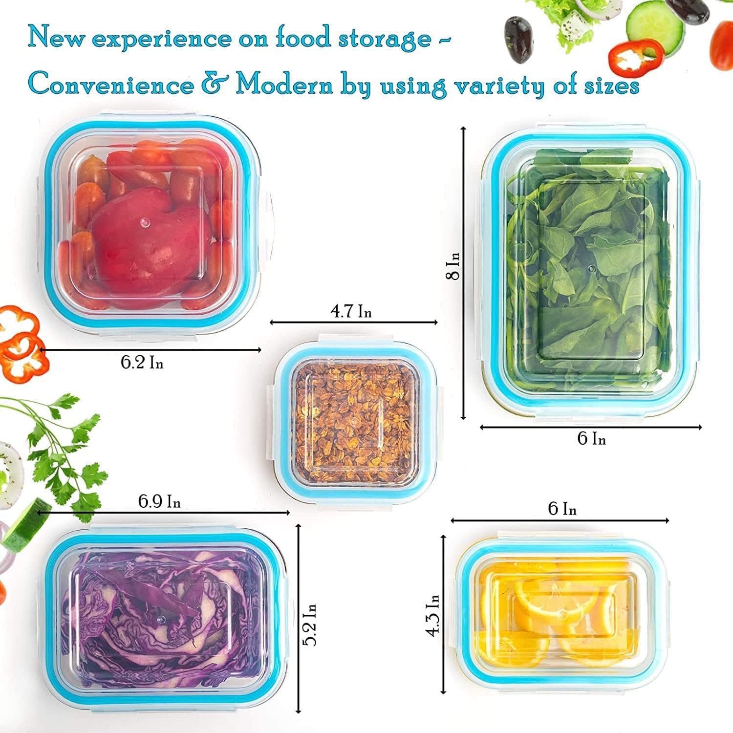 Moss & Stone Kitchen Glass Food Storage Containers Set with Lids 10 Pcs. Snapware Transparent Lids Leak Proof, Oven, Freezer, Microwave & Dishwasher Safe, Airtight Meal Prep Container Glass BPA-Free