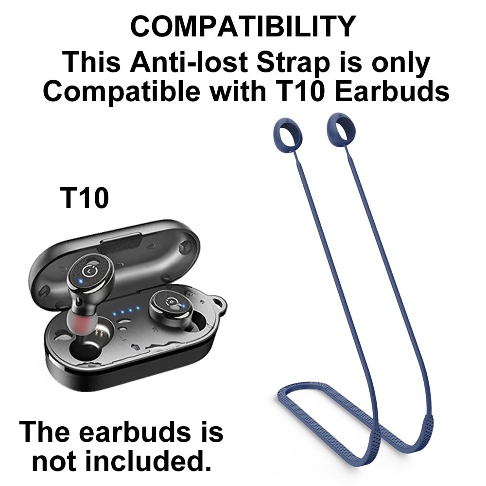 smaate Anti-Lost Strap Compatible with TOZO T10 Earbuds, Soft Silicone Cord for Sports, Blue