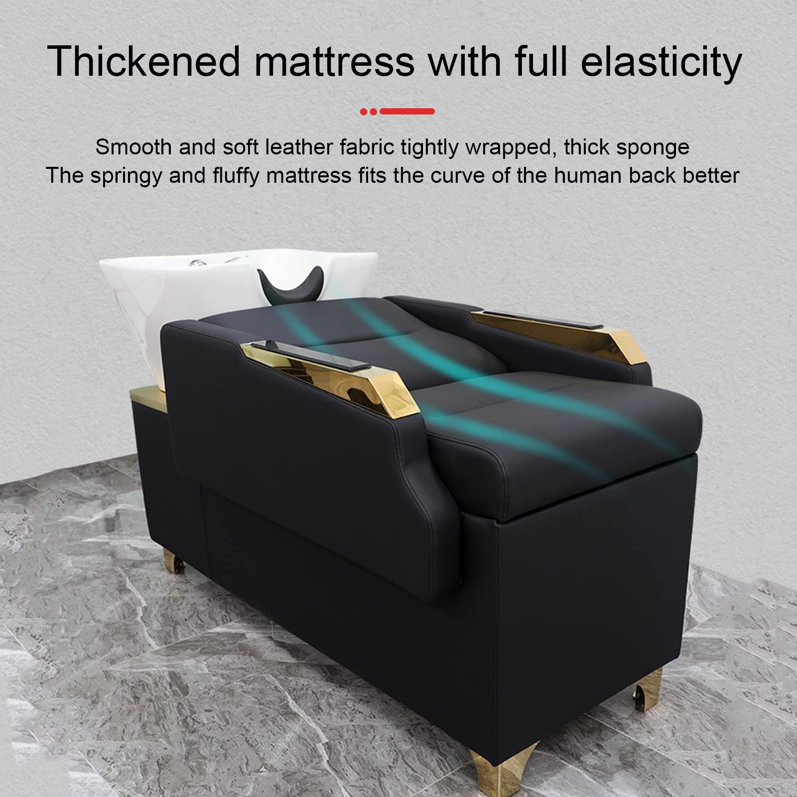ReligWan High-end semi-Lying Shampoo Bed,Shampoo Barber Backwash Chair, Ceramic Shampoo Bowl Sink Chair, for Spa Beauty Salon Equipment (B)
