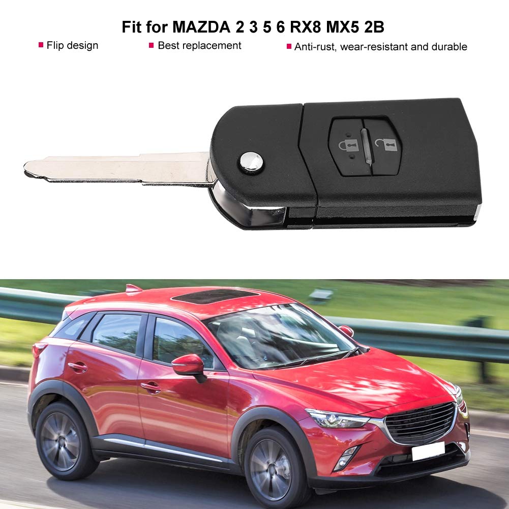 Key Fob Case for Mazda 2 3 5 6 RX8 MX5 2B, Flip 2 Button Key Fob Case Shell Cover Keyless Entry Remote Case Fit for Mazda 2 3 5 6 RX8 MX5 2B