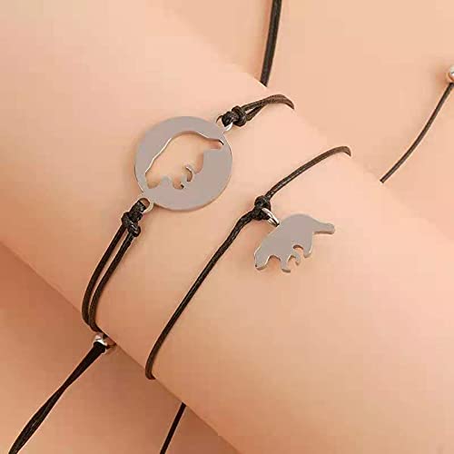 KunBead Women Mama Bear Leather Bracelet set for 2 Mother and Daughter Son Matching Wish Bracelets