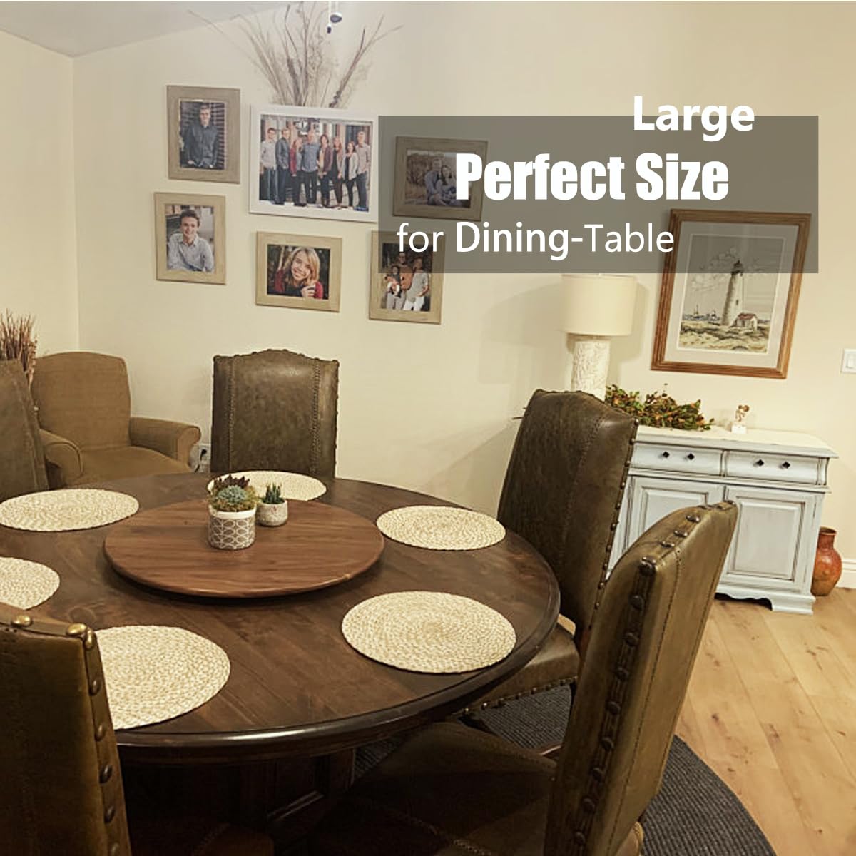 MAGIGO 27 Inches Black Walnut Wood Lazy Susan Organizer, Solid Wooden Round Turntable, Rotating Tray for Table Top/Counter Top
