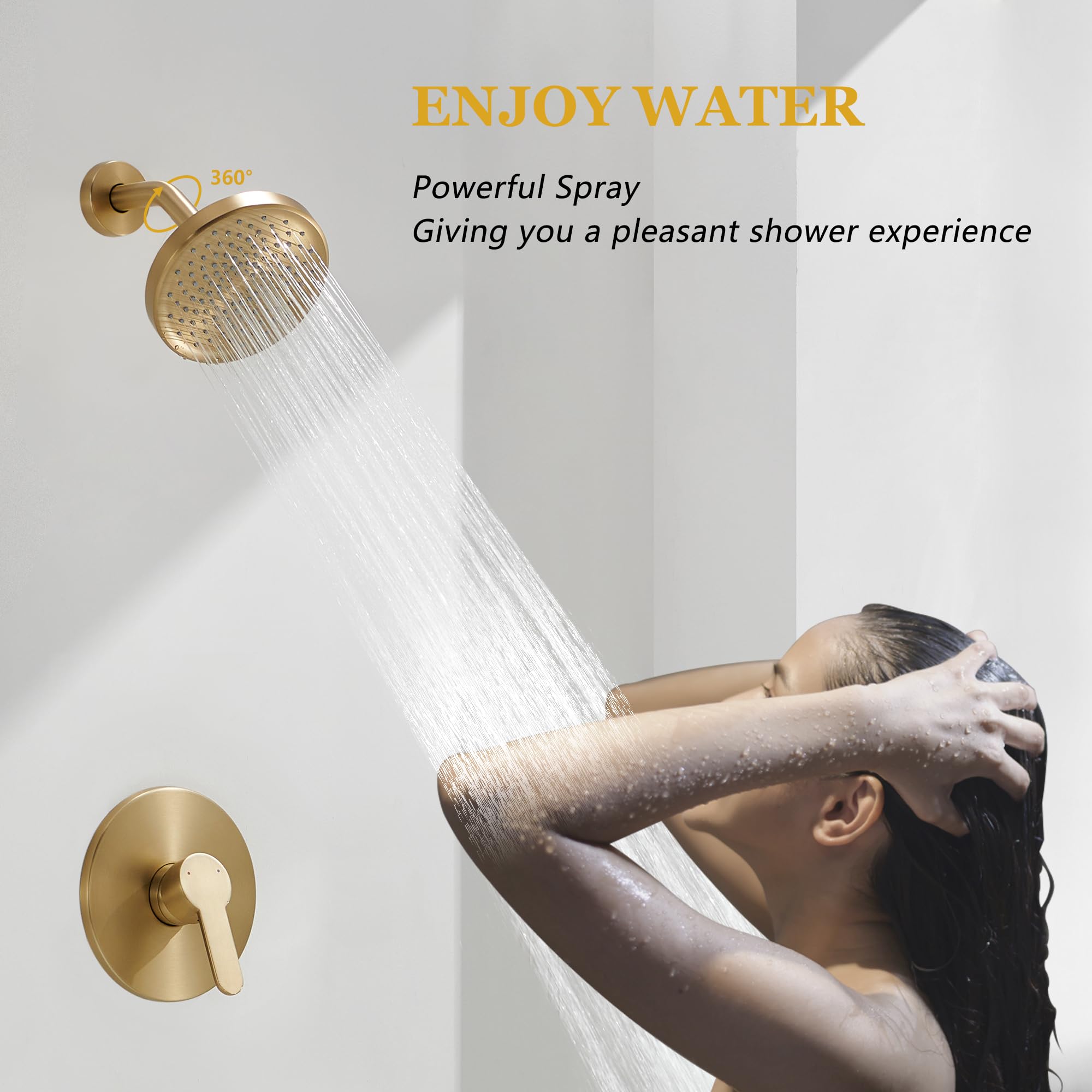 Tohlar Gold Shower Faucet Set with Tub Spout, Bathtub and Shower Faucet Combo Kit & Tohlar Brushed Gold Kitchen Faucet Single Handle High Arc Kitchen Faucets