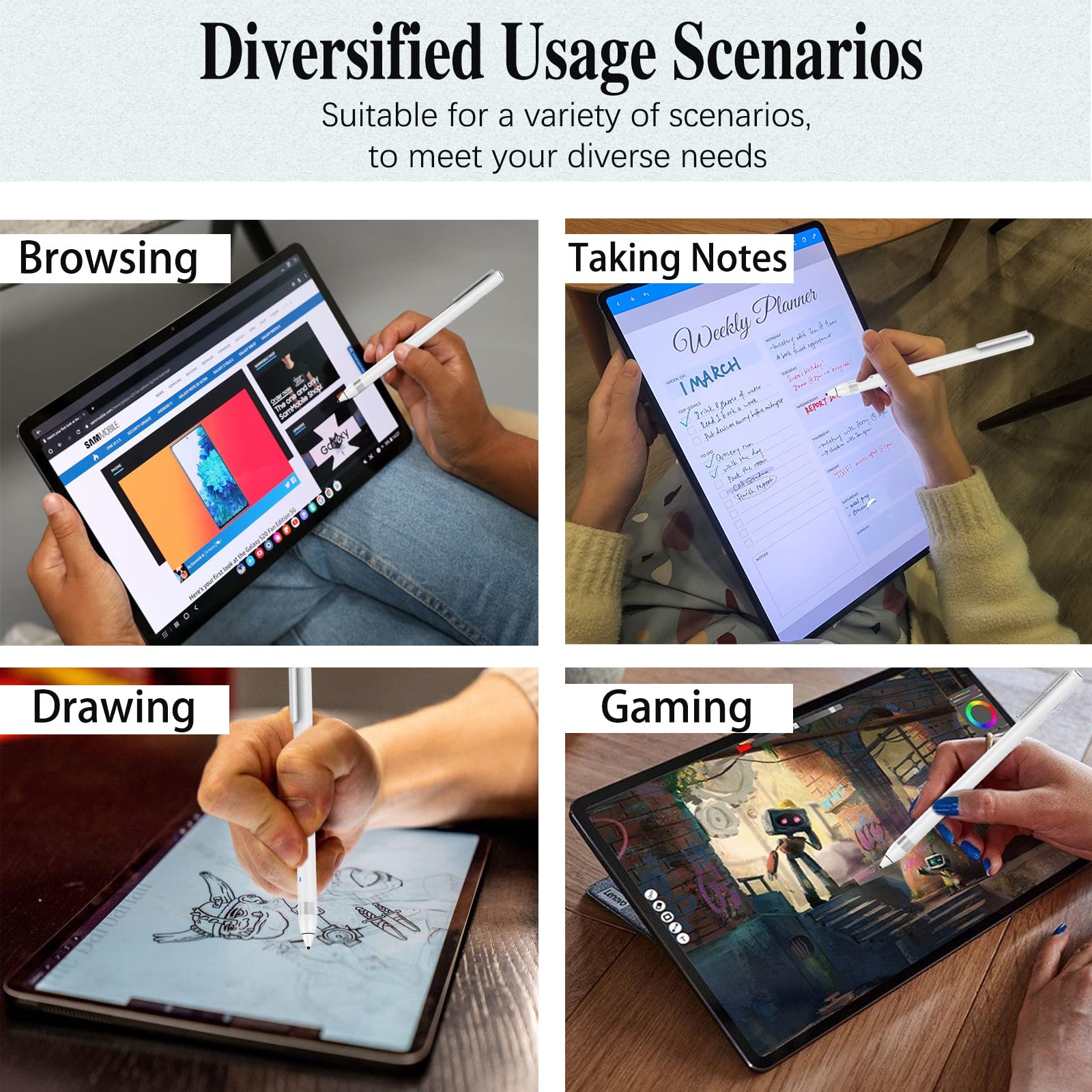 Stylus Pens for Touch Screens,Active Stylus Pen for iPad 1.4mm Ultra Fine Tip iPhone Stylus Writing&Drawing Compatible with iPad/Pro/Air/iPhone/iOS/Lenovo/Tablet and Other Touch Screen Devices(White)