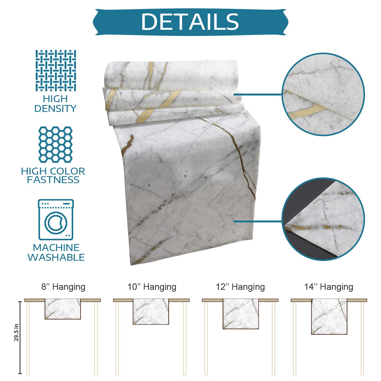 Marble Table Runner-Cotton linen-Long 120 inche White Gray Gold Dresser Scarves,Texture Tablerunner for Kitchen Coffee/Dining/Sofa/End Table Bedroom Home Living Room,Scarfs Decor for Holiday Dinner