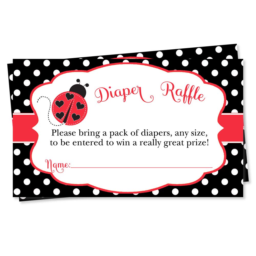 Ladybug Baby Shower Diaper Raffle Ticket Polka Dots Lil Lady Bug Baby Sprinkle Red Black Green Polka Dots Spring Diaper Wipes Raffle Ticket Insert Request Prize (25 Count)