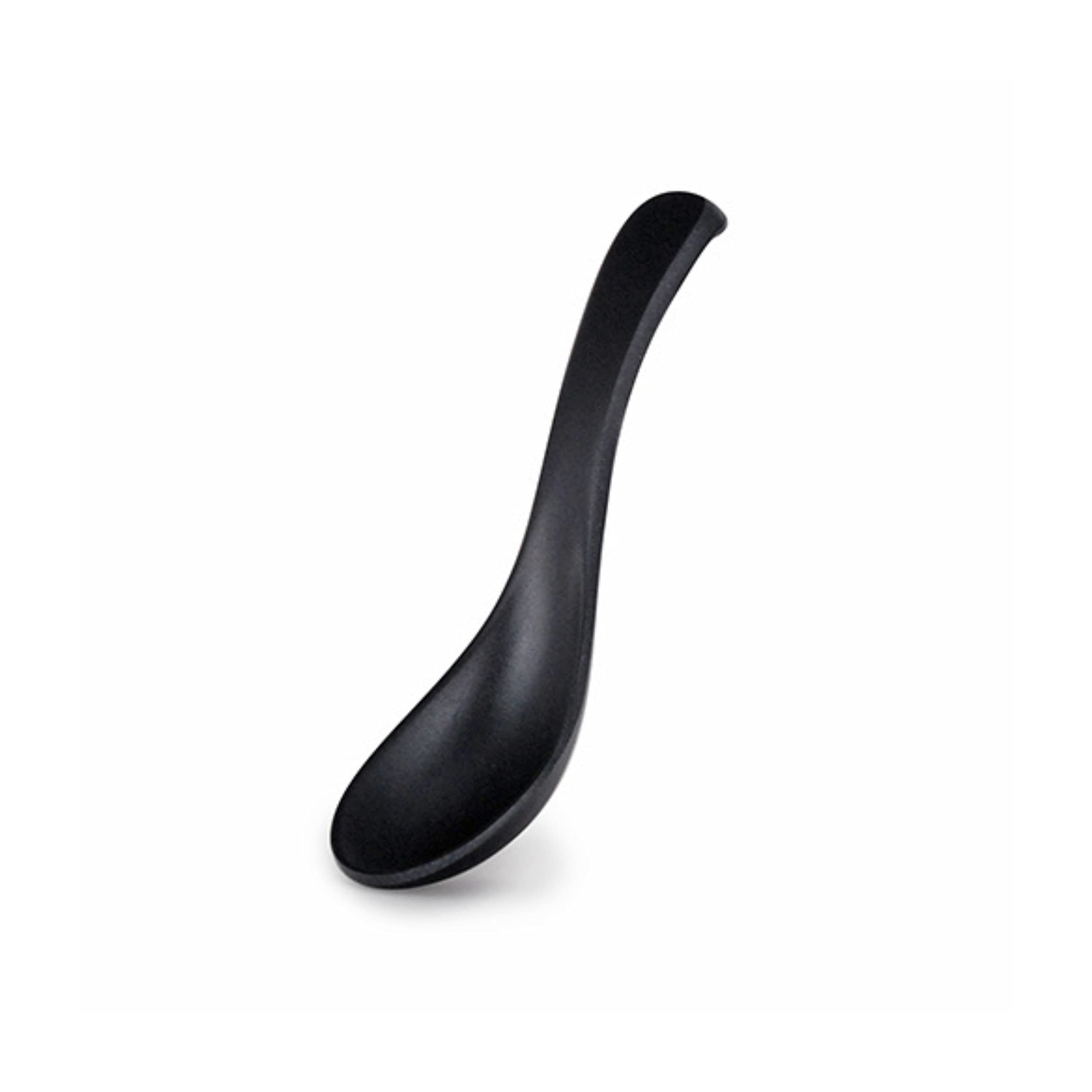Needzo Melamine Soup Spoon and Pho Large Bowl for Salad Rice or Desserts, Black Durable Kitchen Dish, Dishwasher Safe Utensils