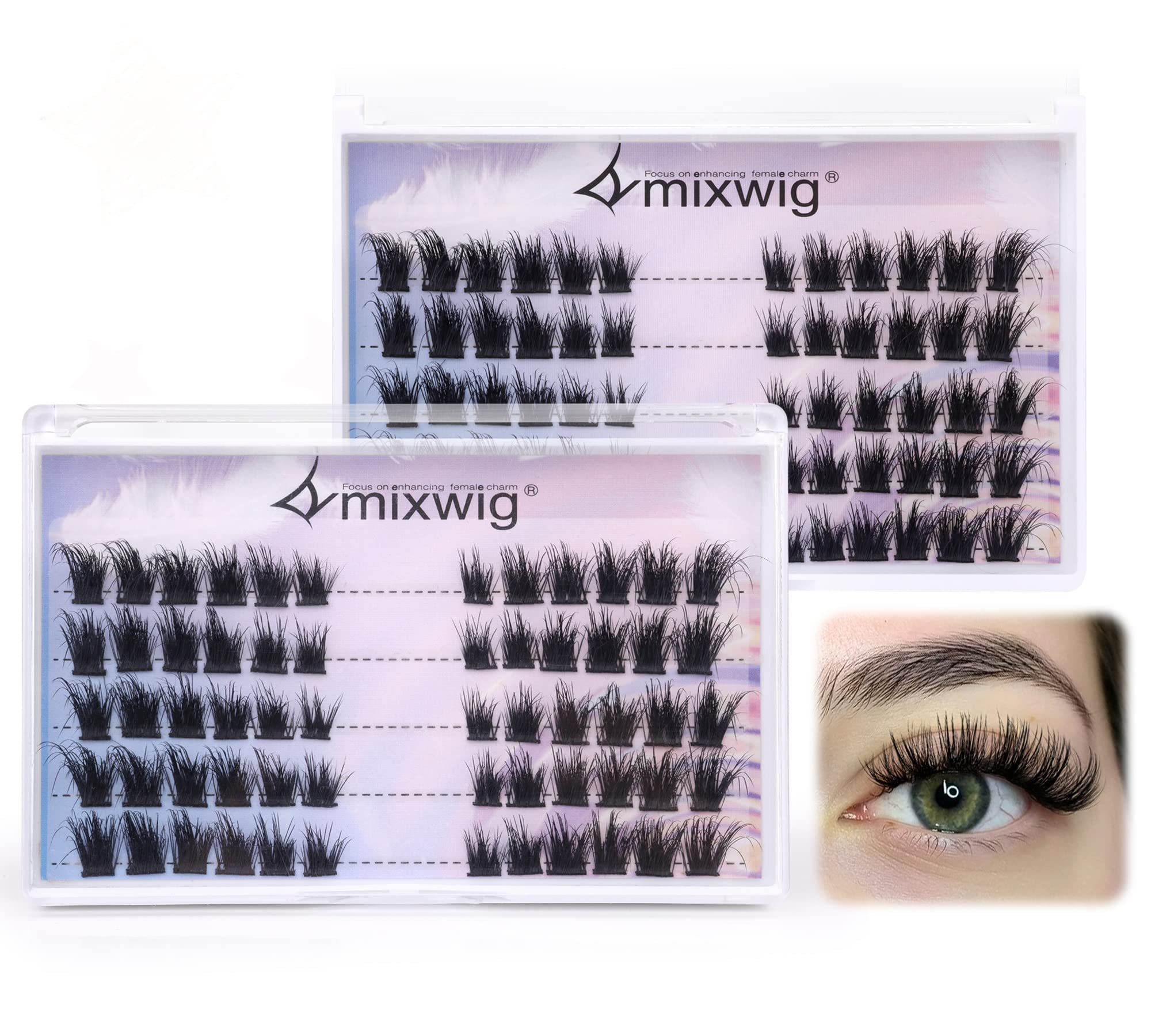 Lvmixwig Cluster Lashes Fluffy D Curl Cat Eye Lashes Dramatic Faux Mink Eyelashes Extensions Nartual look Individual Lashes DIY at Home 6D Volume False Eyelashes Flat Lashes, Black, 1.0 Count, 5Pack