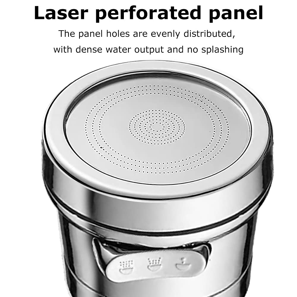 Laecabv Movable Kitchen Faucet Aerator 3 Modes 360° Rotatable Faucet Sprayer Head Replacement Anti -Splash Tap Booster Shower and Water Saving Faucet for Kitchen (Pulse, Shower + Pulse, Shower)