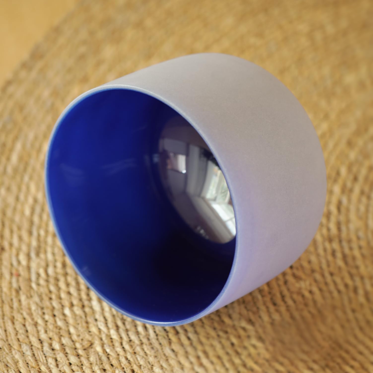 KVKA 8 Inch Crystal Singing Bowl A Note 3rd Eye Chakra Frosted Quartz Sound Bowl With Carrying Case (Indigo Color, A Note Third Eye Chakra)