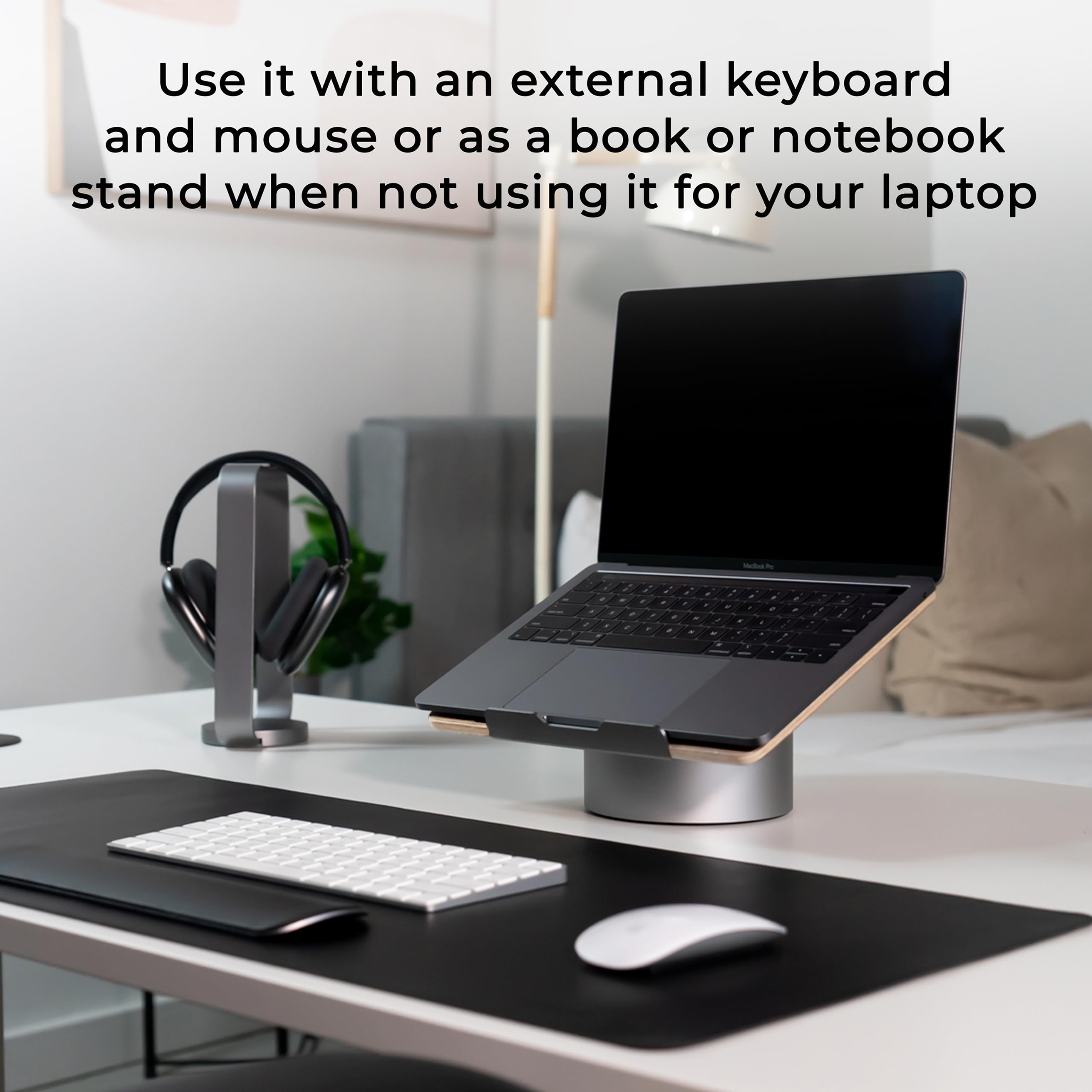 HumanCentric Laptop Stand for Desk β Laptop Riser for Desk in Space Gray Aluminum Compatible with MacBook Stand, Maple Wood Laptop Stand, Ergonomic Laptop Holder, Computer Stand for Laptop
