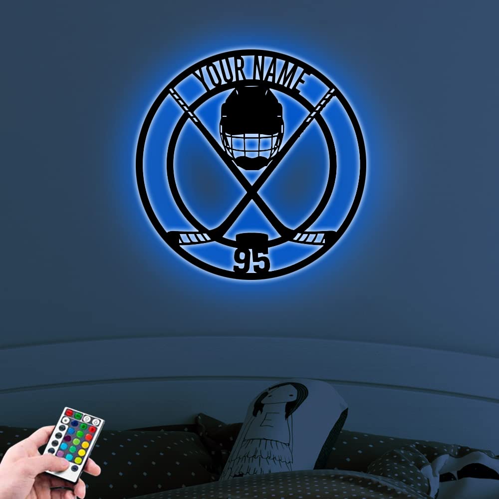 SSRUI Personalized Ice Hockey Player Night Light Optical Illusion Lamp with 16 Colors Remote Control Changing, Mens Ice Hockey Decor Light Birthday Christmas Gifts for Kids Boys Baby