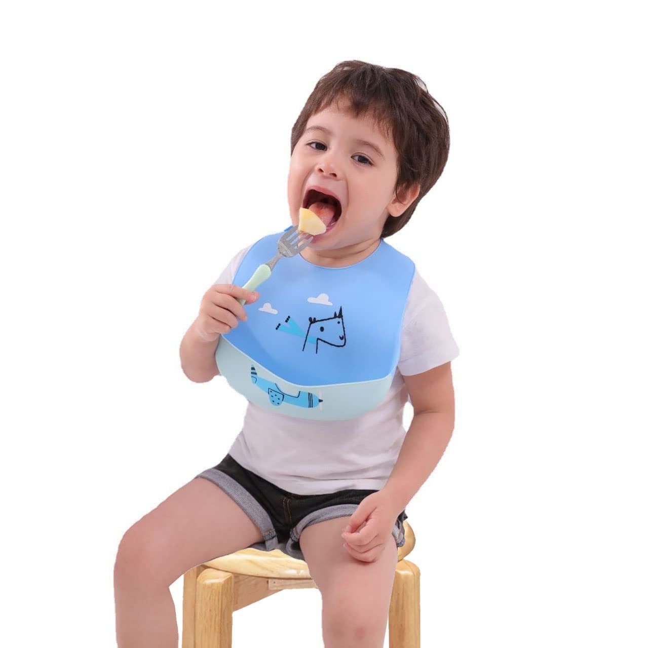 Silicone Baby Bibs Easily Wipe Clean ,Cartoon baby bibs for Child,Comfortable Soft Waterproof Bib Keeps Stains Off (two pack)