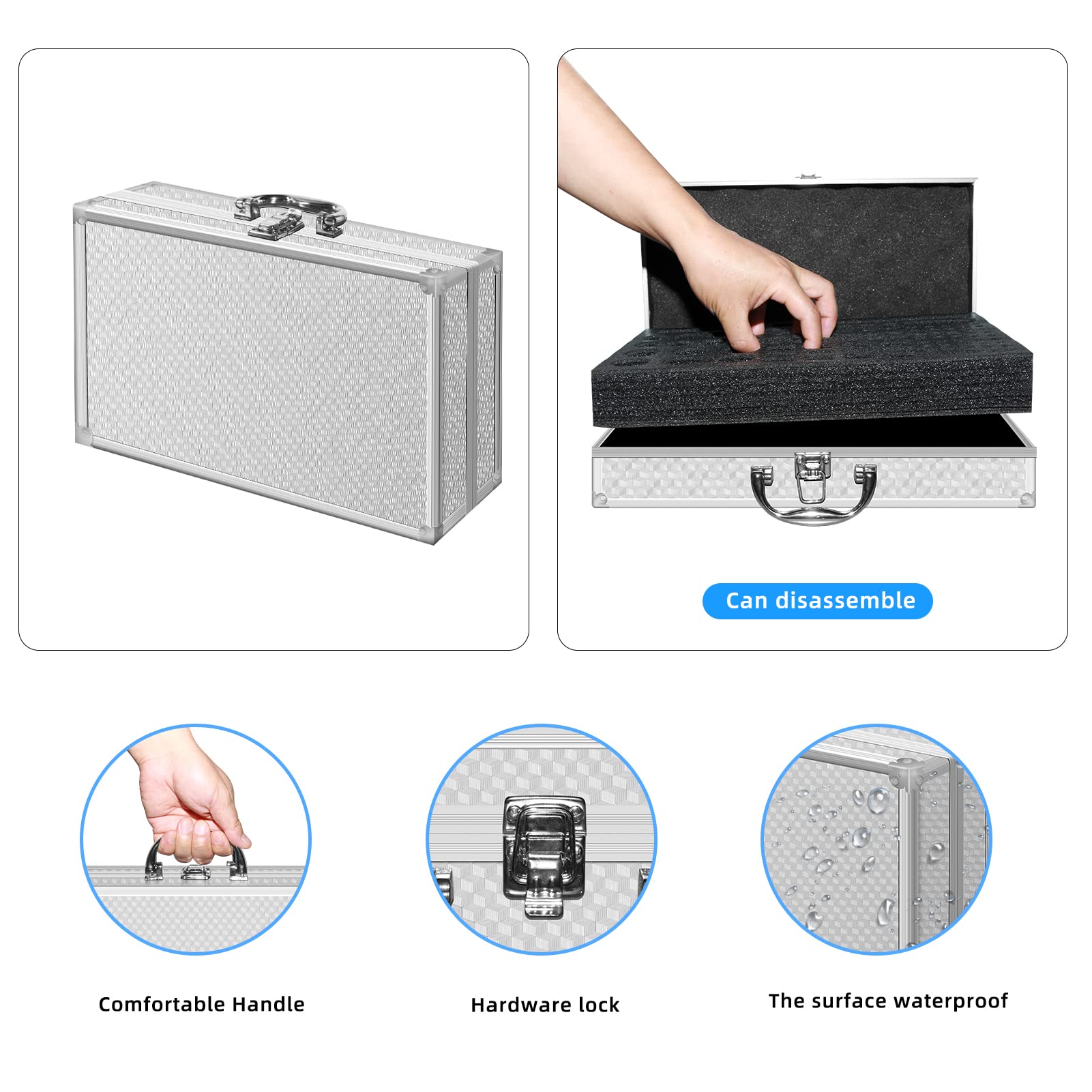 SSS·GRGB Hard Battery Organizer Storage Box - Holds 100+ Batteries + Battery Tester | Durable | Waterproof & Shockproof | Organize and Store AA AAA C D 9V Batteries (Hexagonal Twill, Silver-1)