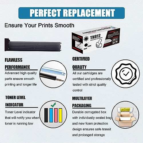 JENKEM High Yield Replacement Compatible for Konica Minolta TN812 Toner Cartridge (with Chip) Work for Konica Minolta Bizhub Pro 758 Printer Black 1 Pack