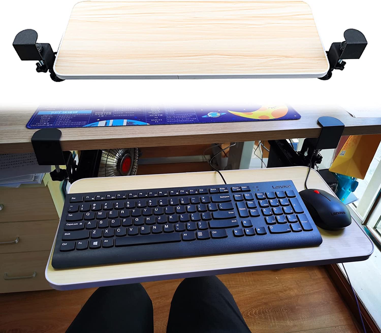 Keyboard Tray Stores Under Desk 4 Colours Wooden Keyboard Tray Storge Shelves Under Desk Sliding, Push-Pull Keyboard Shelf/Keyboard Mouse Support, Height Adjustable Keyboard Drawer Stand