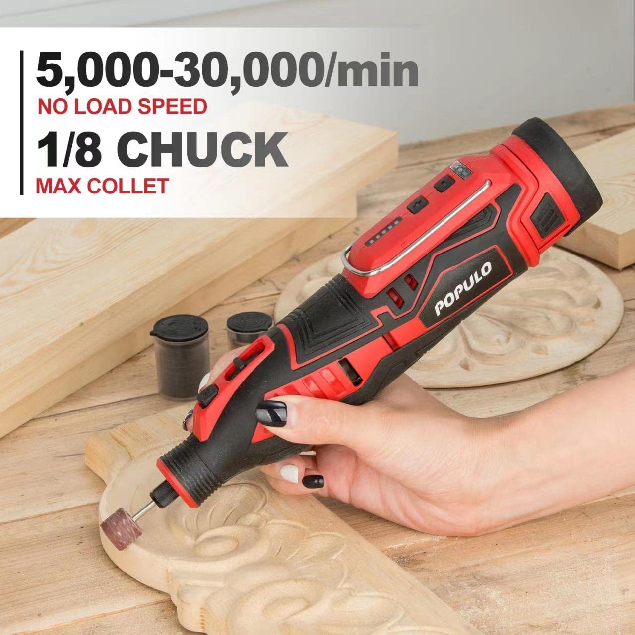 POPULO 12V Max Lithium-ion Cordless Combo Kit (3-Tool), Power Drill Driver, 1/4 in. Impact Driver, Power Rotary Tool Combo Kit with 2.0Ah Batteries (2-Pack), Charger and Tool Bag