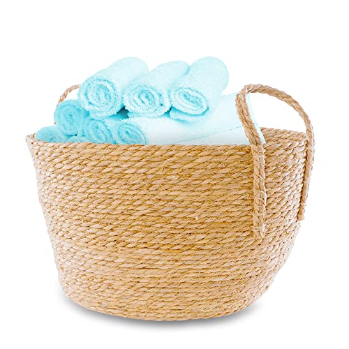 Simple Elements Woven Rattan Storage Basket – Decorative Storage basket for Blankets, Toys, Clothes, Shoes, Towels with Woven Handles – Living Room Home Décor – 16”H x 22” Dia. - Brown