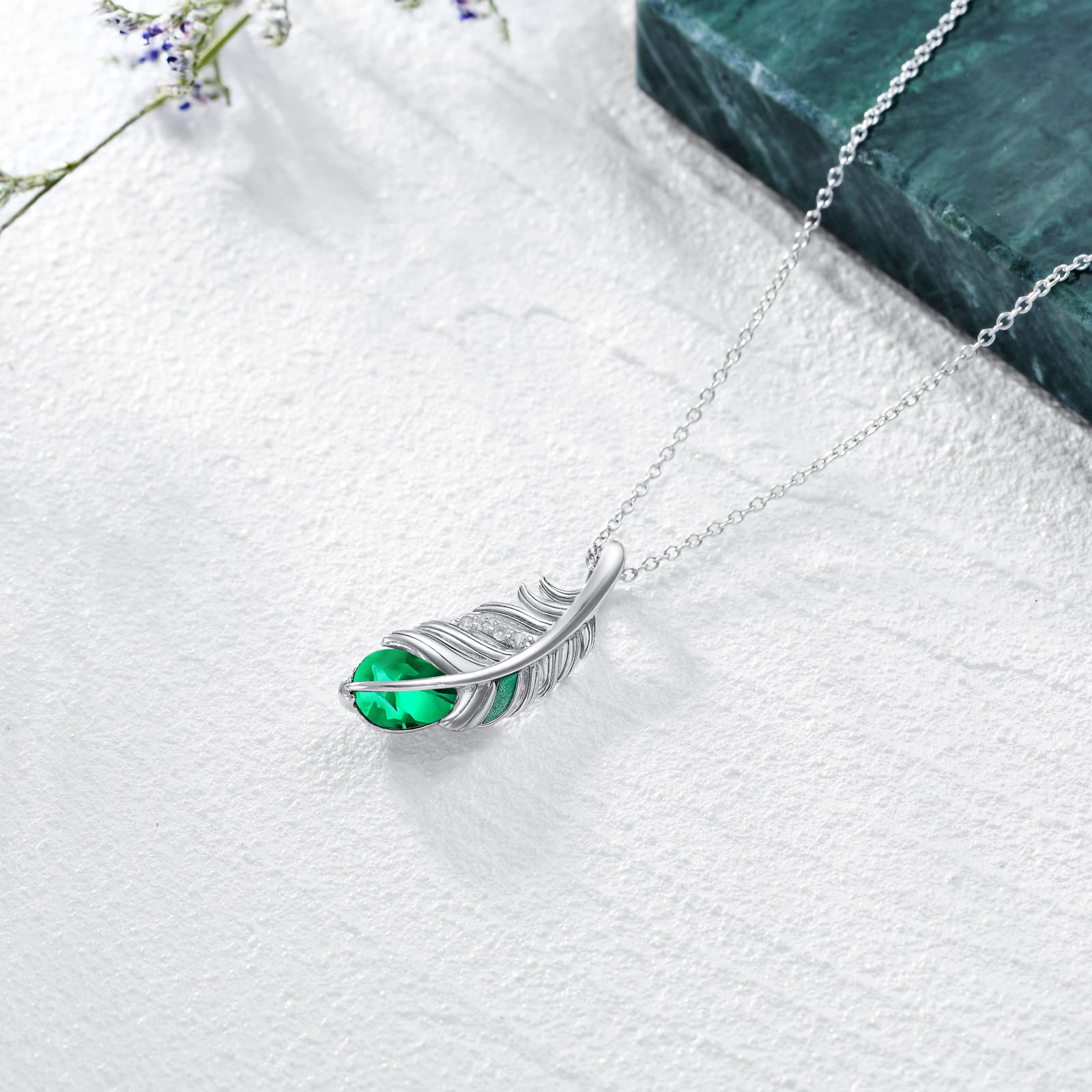 Plesitep Feather Necklace 925 Sterling Silver Pendant Leaf Necklace Jewelry Gift for Women