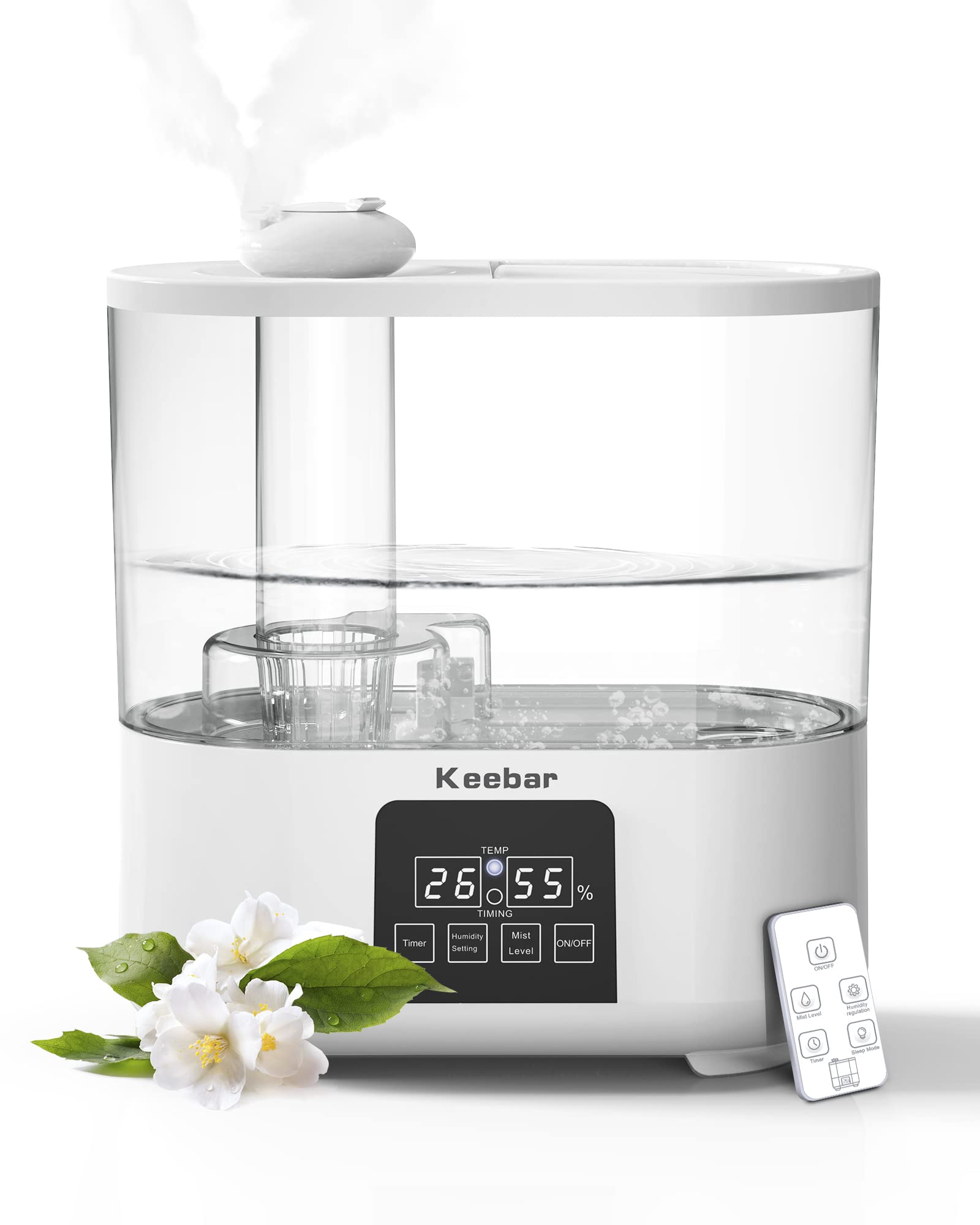 Humidifiers for Bedroom Large Room, 3.5L Cool Mist Ultrasonic Air Vaporizer for Baby Room Plants, Customized Humidity, Auto Mode & Ultra-Quiet Sleep Mode Remote Control, White, Keebar