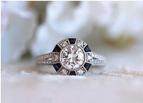 JENNIE SHOP Art Deco White Sapphire Wedding Engagement Ring 925 Silver Jewelry Size 6-10 (7)